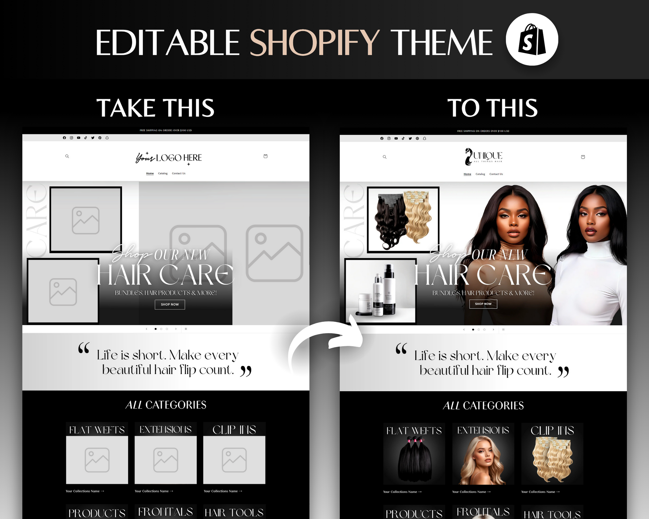 Shopify Website Template | UniqueHair – BeverlyTemplates